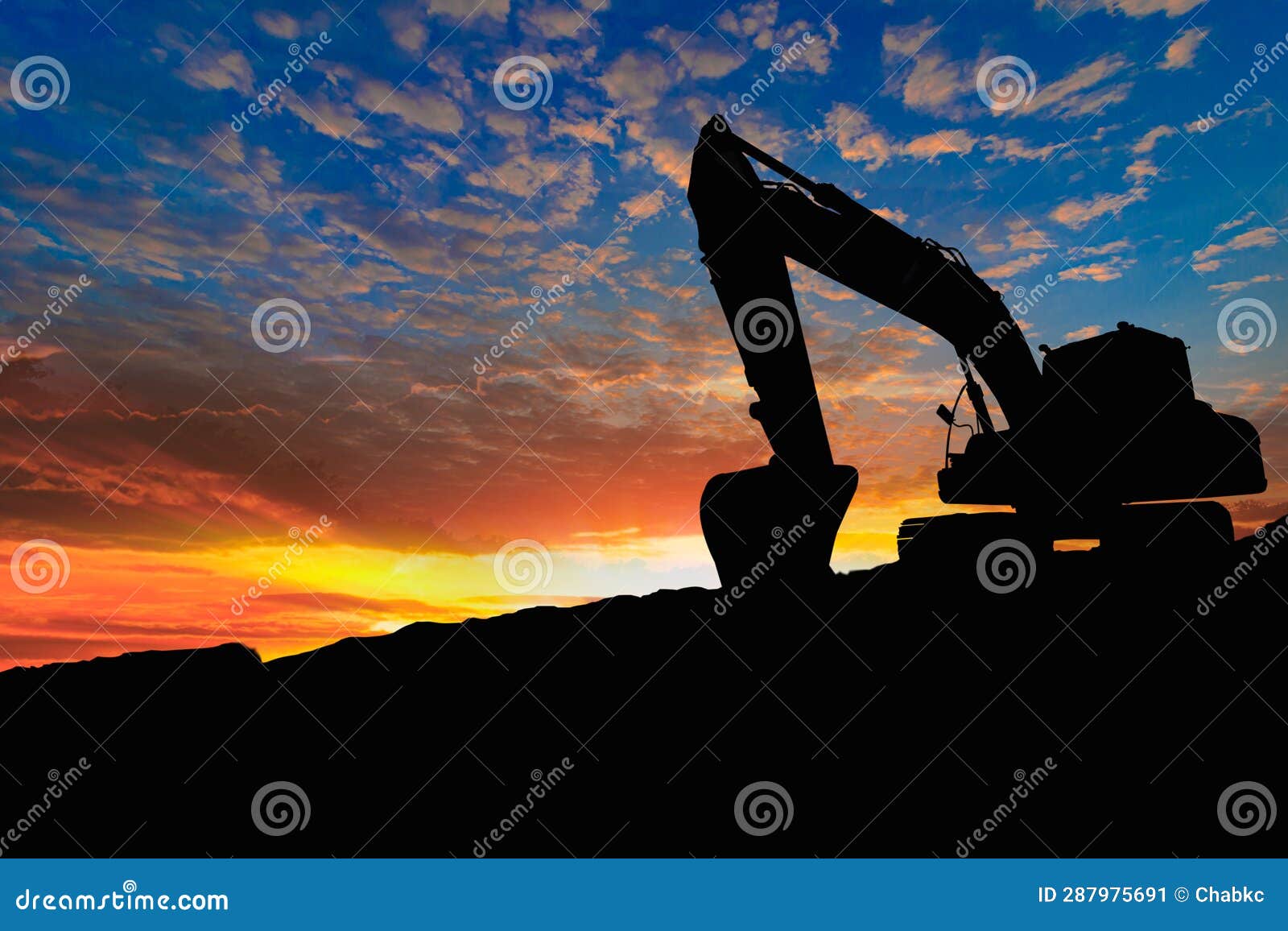 Crawler Excavators Silhouette Are Digging The Soil In The Construction ...