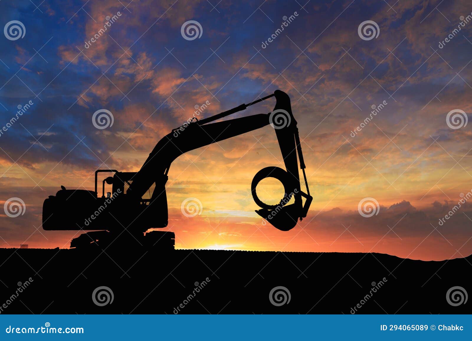 Crawler Excavators Silhouette Are Digging The Soil In The Construction ...