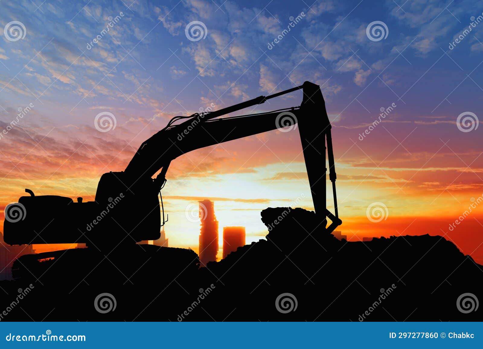 Crawler Excavators Silhouette Are Digging The Soil In The Construction ...