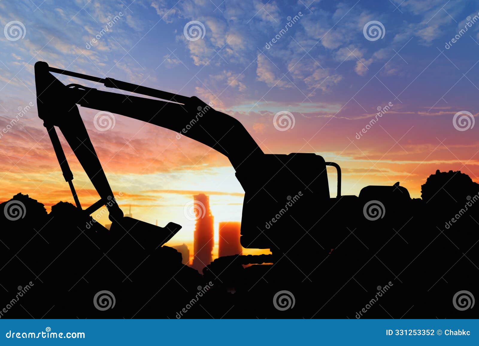 Crawler Excavators Silhouette Are Digging The Soil In The Construction ...