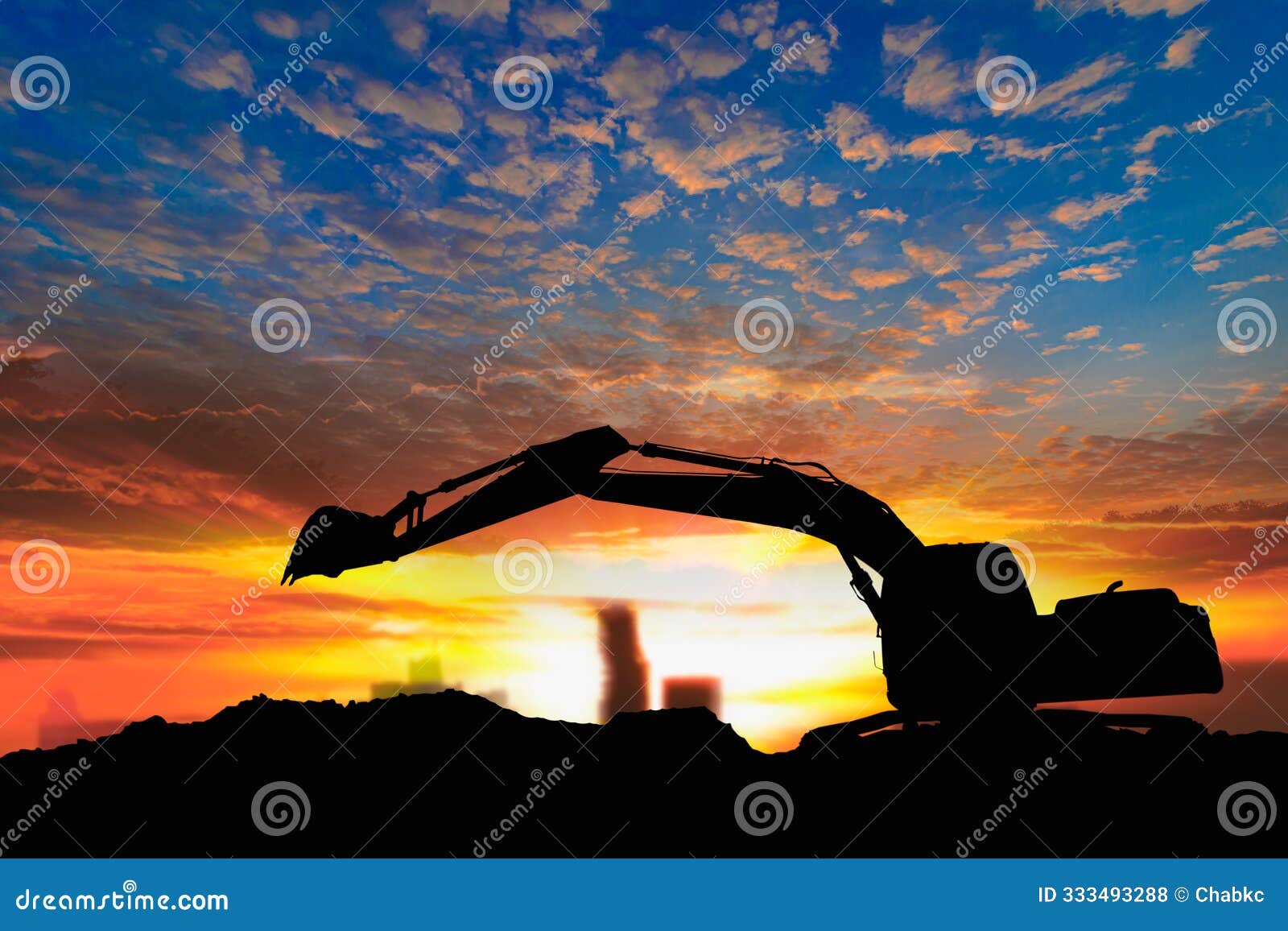 Crawler Excavators Silhouette Are Digging The Soil In The Construction ...