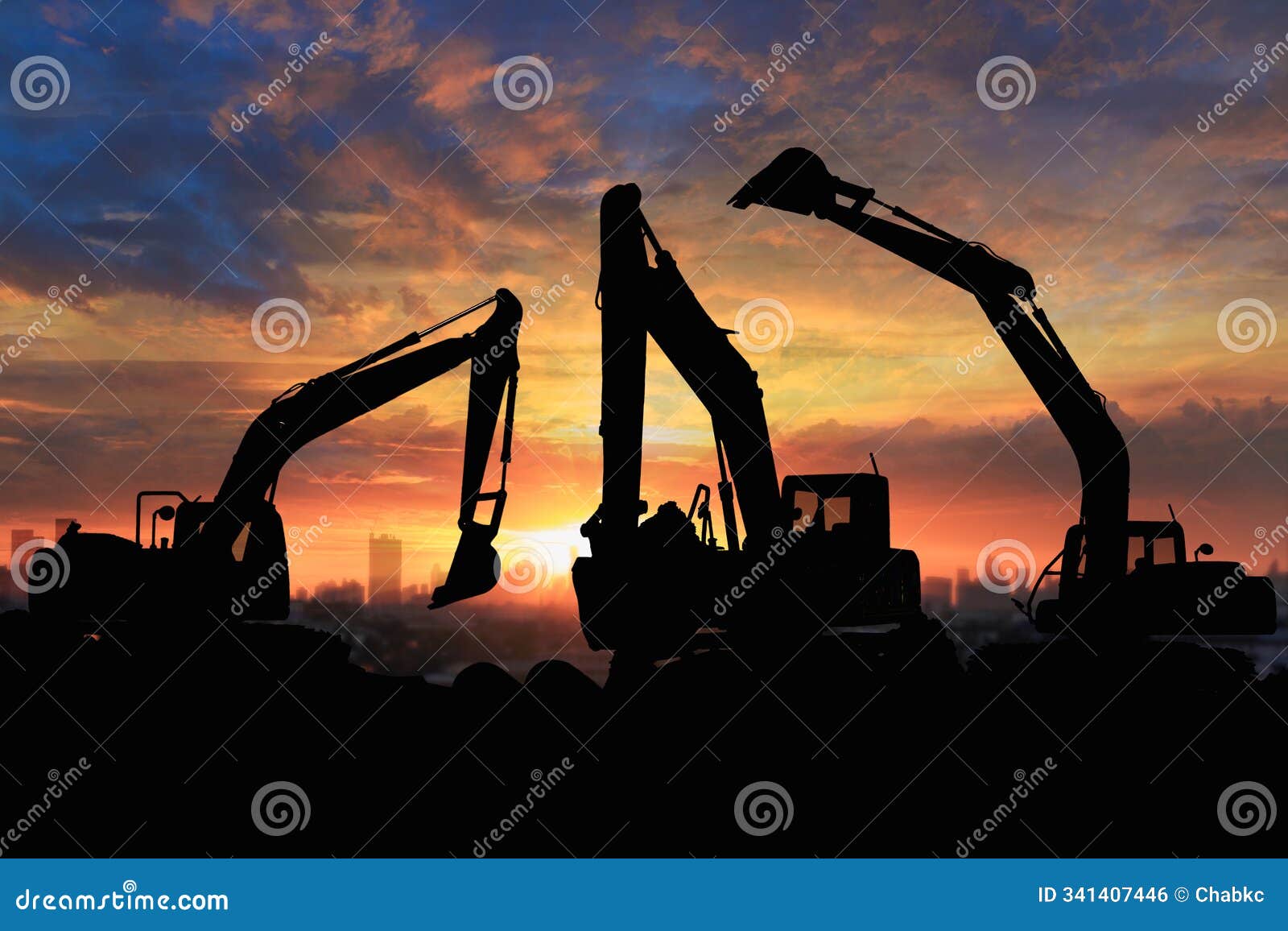 Crawler Excavators Silhouette Are Digging The Soil Stock Photography ...