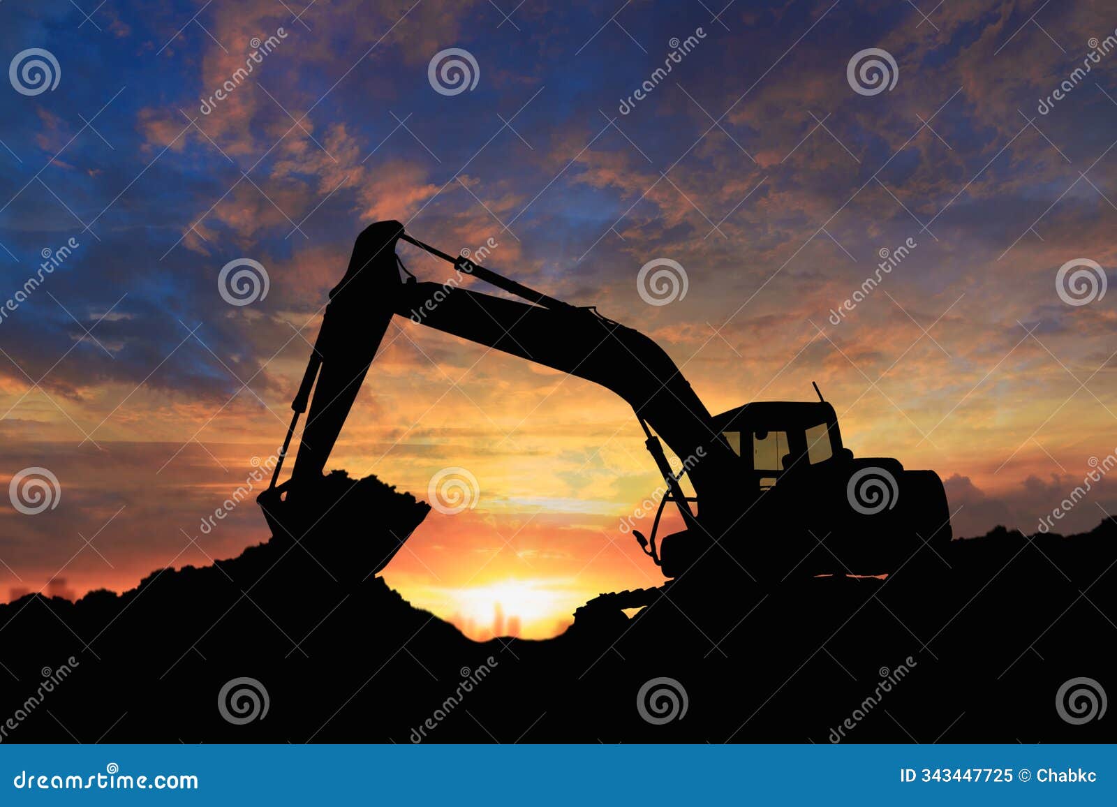 Crawler Excavators Silhouette Are Digging The Soil In The Construction ...