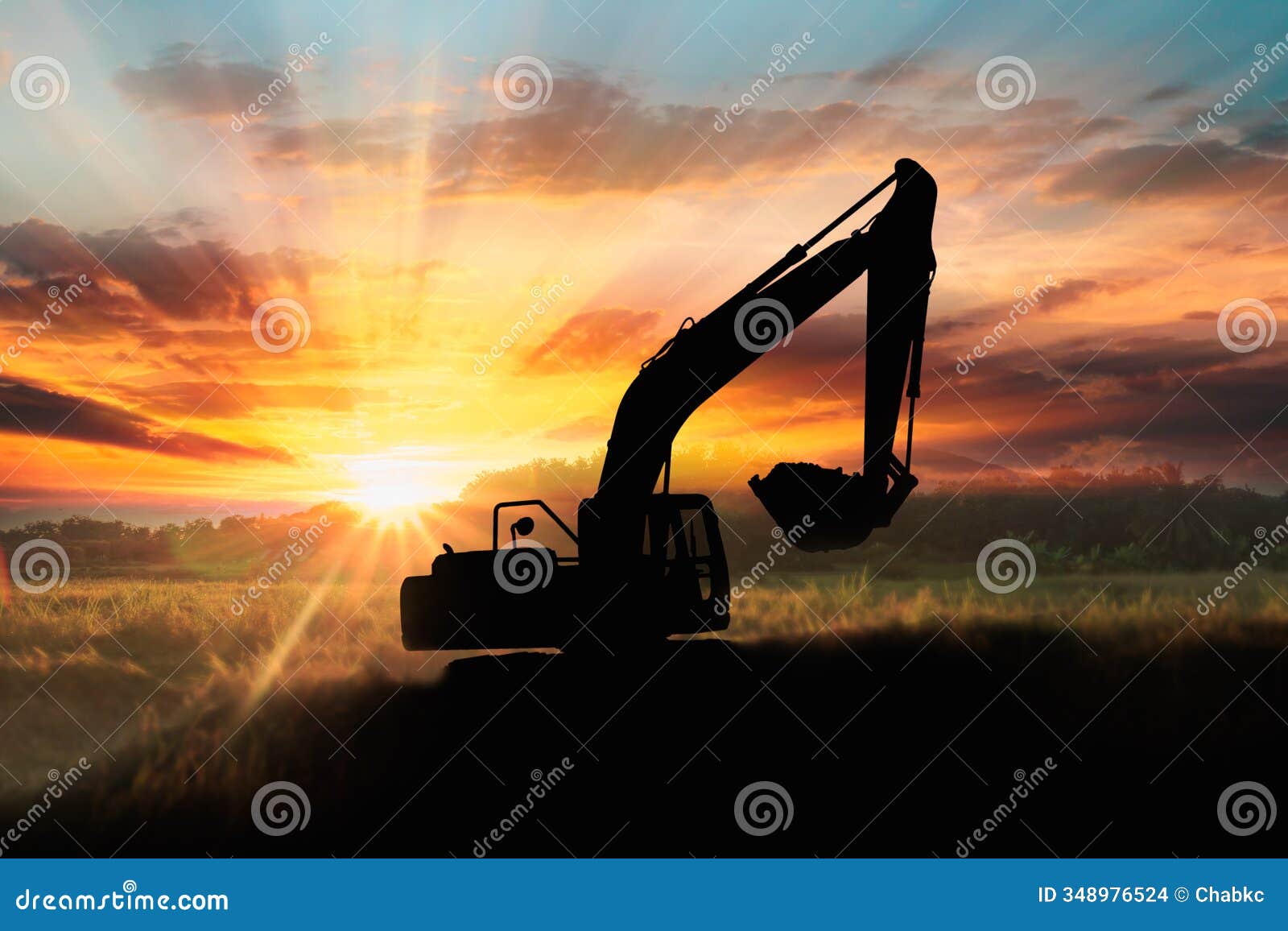 Crawler Excavators Silhouette Are Digging The Soil In The Construction ...