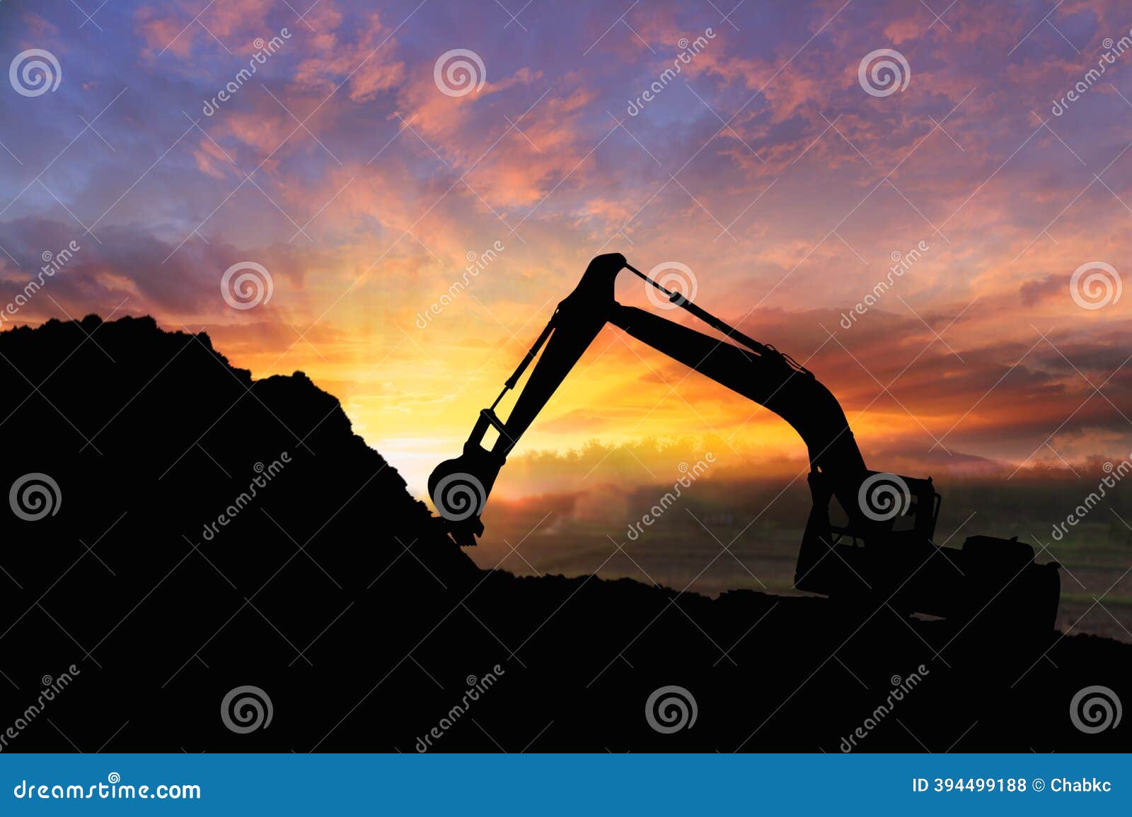 Crawler Excavators Silhouette Are Digging The Soil In The Construction ...