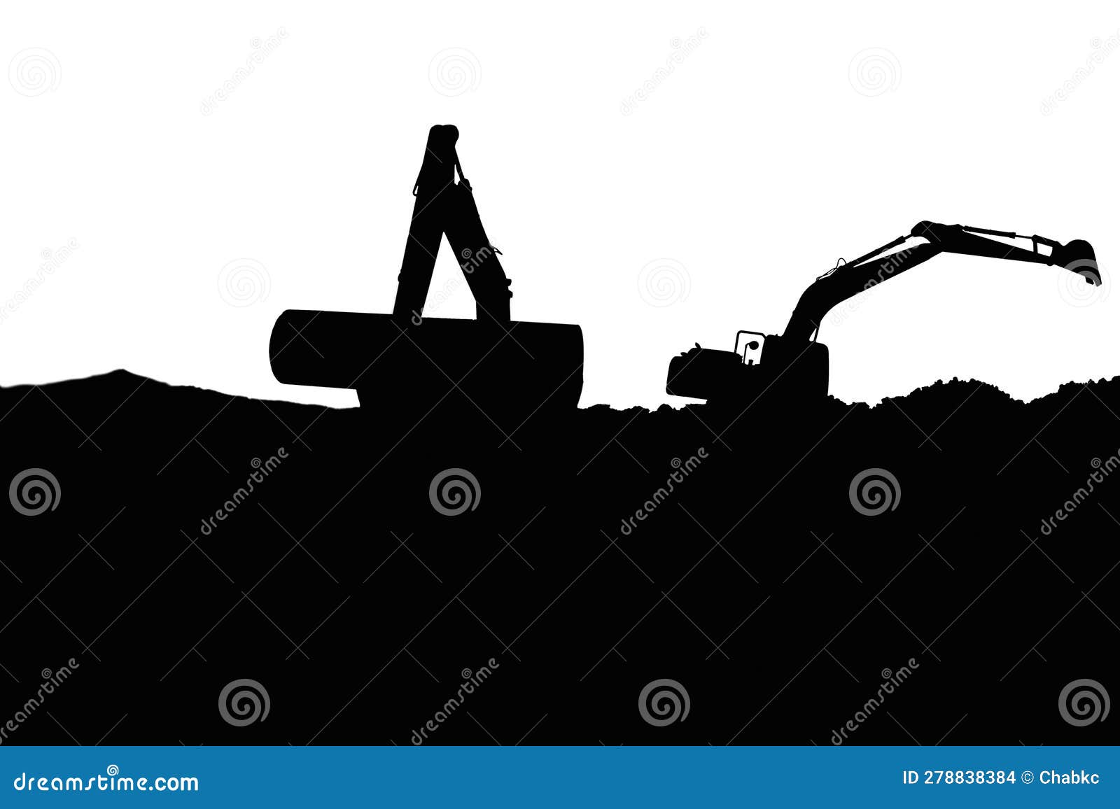 Crawler Excavators Silhouette Are Digging The Soil In The Construction ...