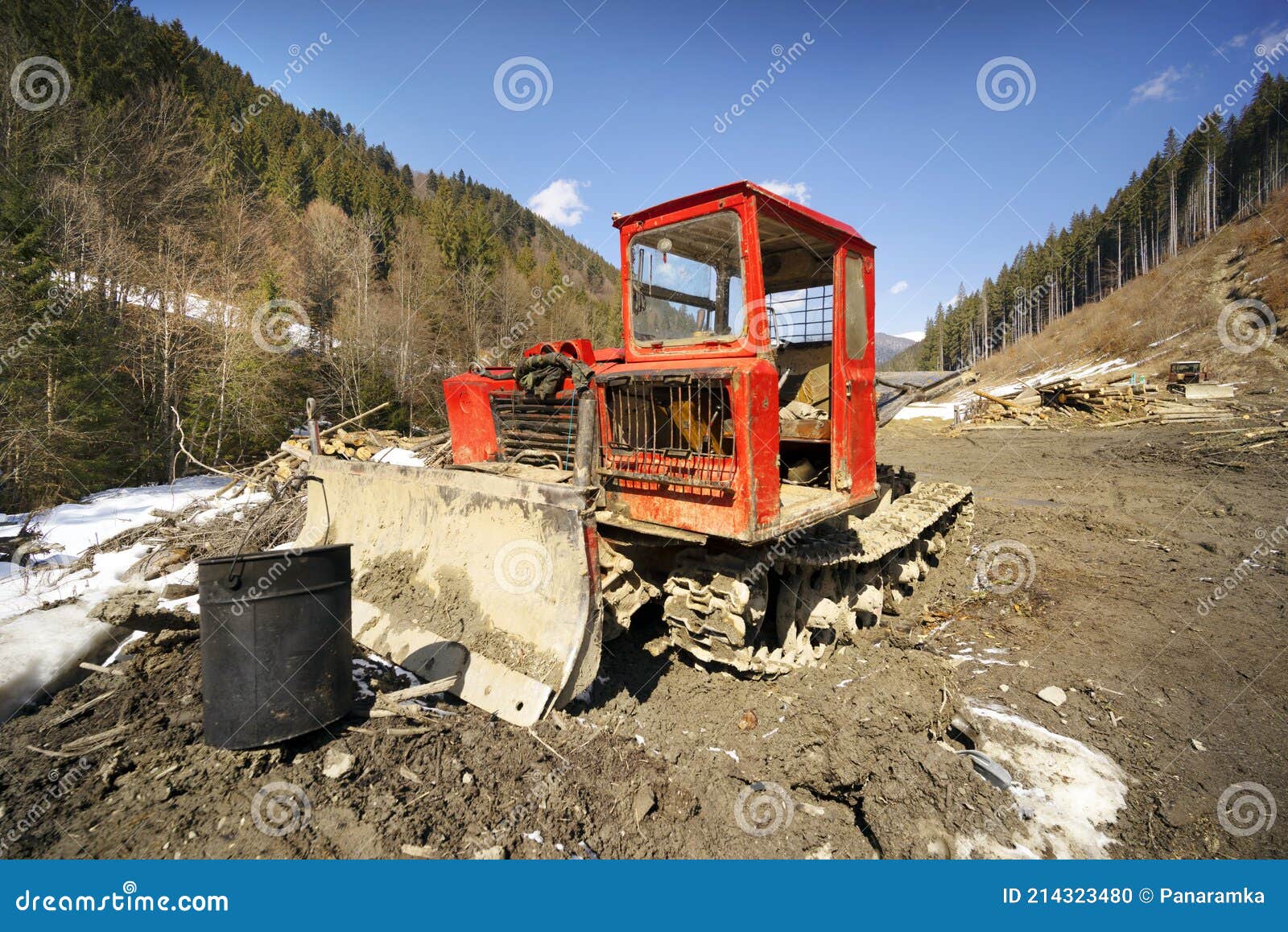 Crawler Tractors and Deforestation Stock Photo - Image of mountains ...