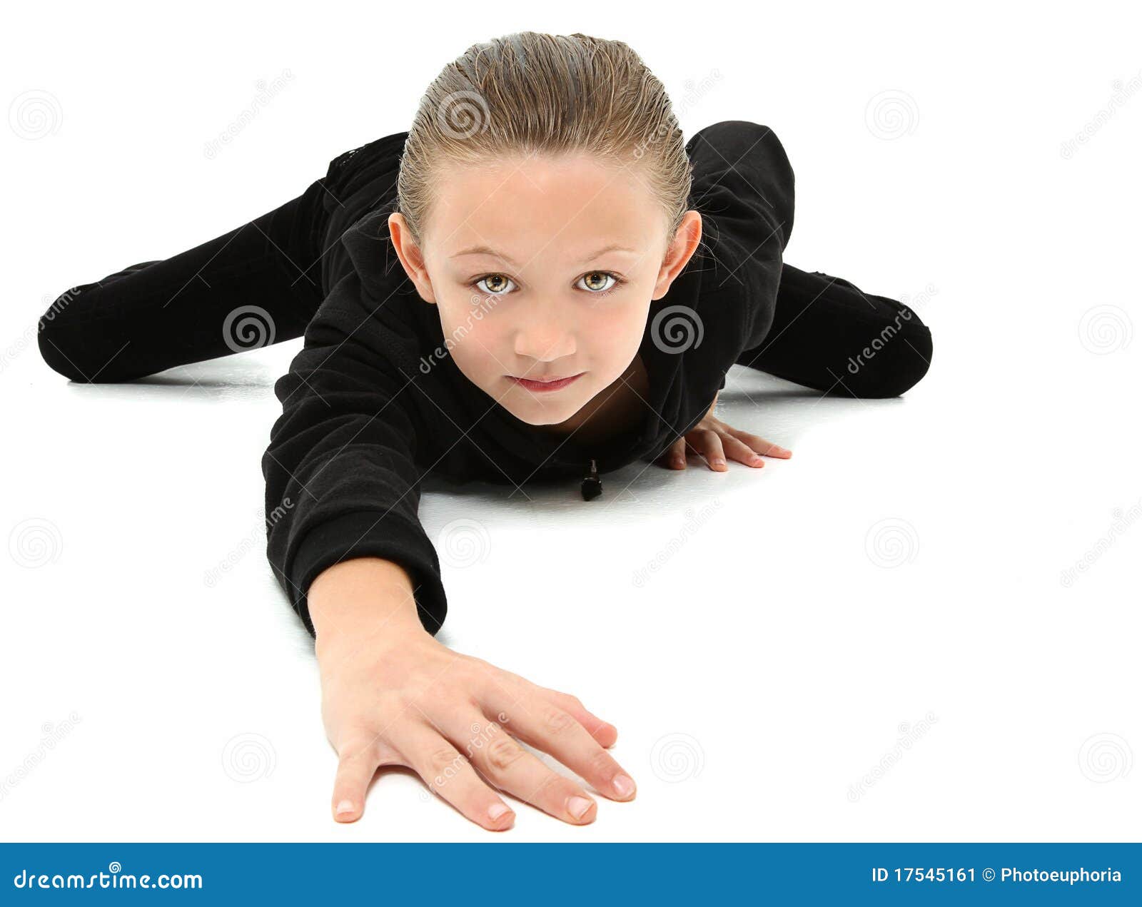 Crawling 7 Year Old Girl in Black Stock Image - Image of caucasian ...