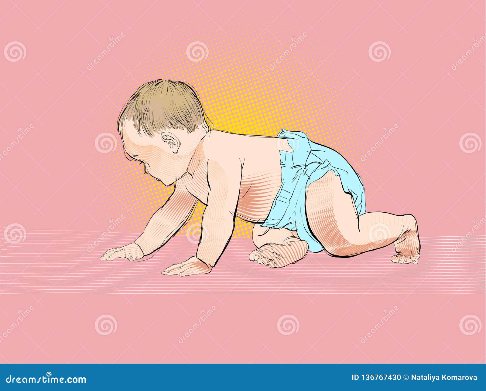 Crawling Baby. Cartoon Baby Learning To Crawl Stock Vector ...