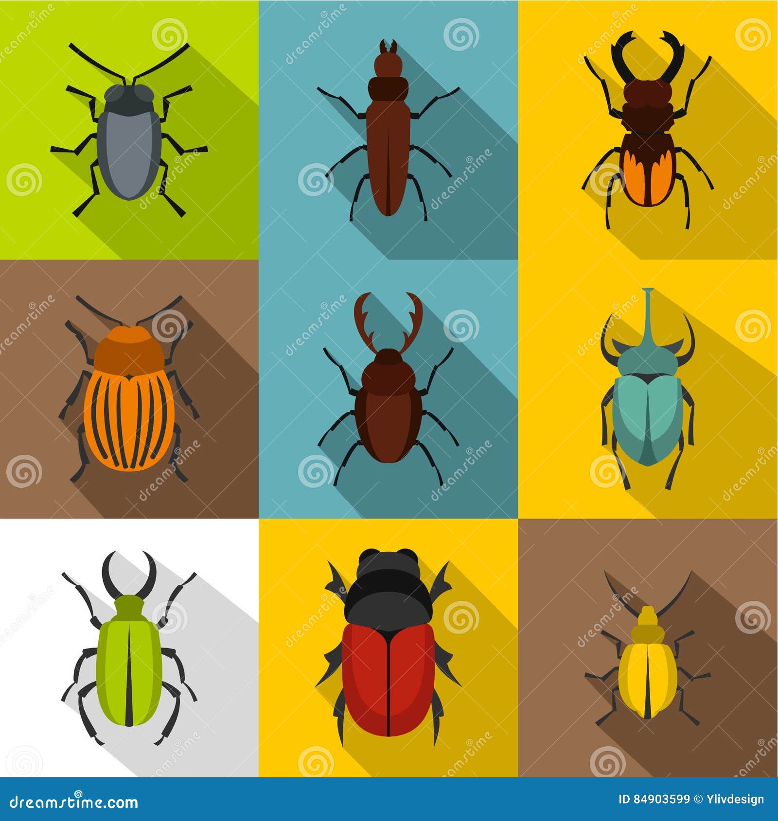 Crawling Beetles Icons Set, Flat Style Stock Vector - Illustration of ...
