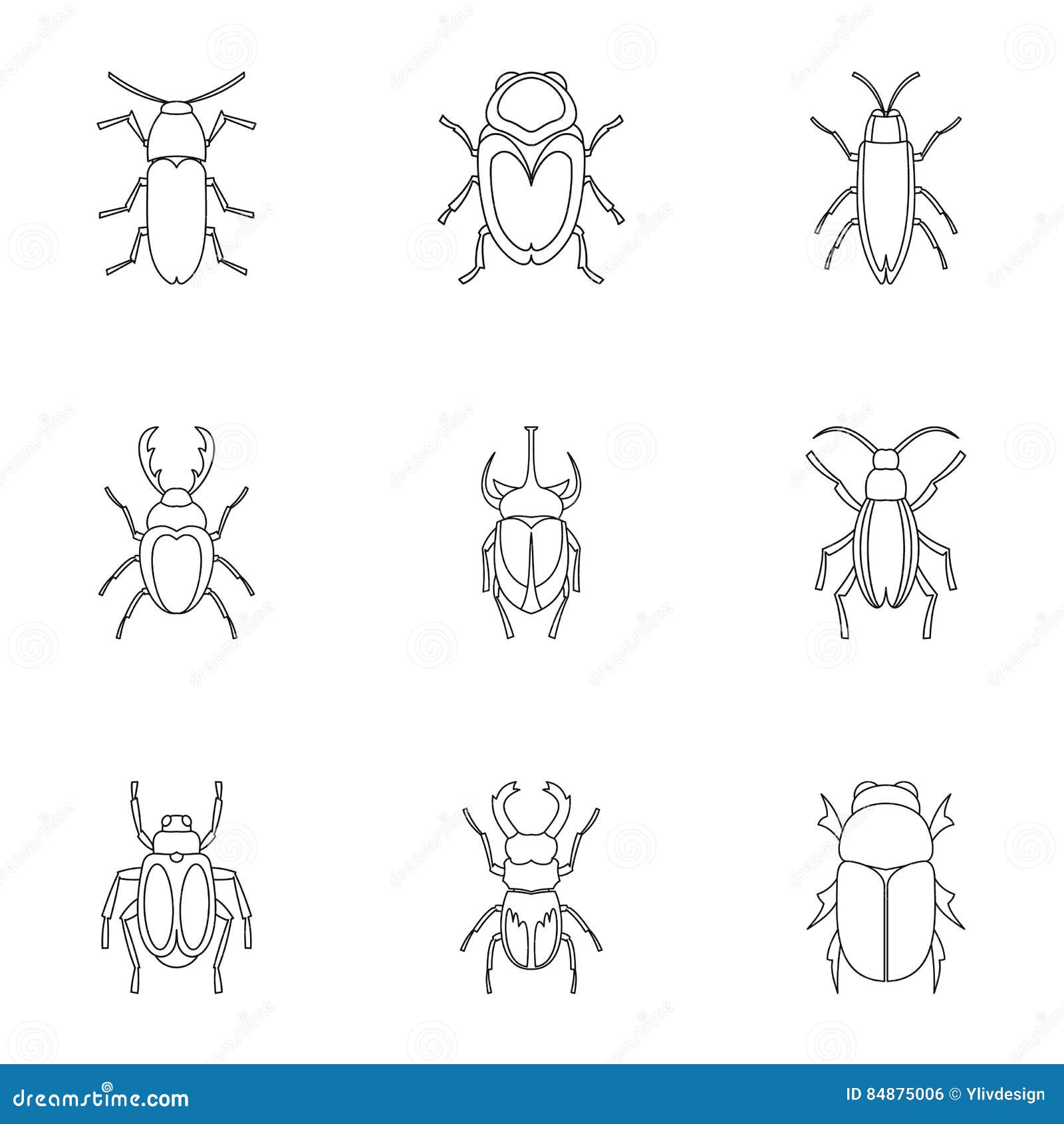 Crawling Beetles Icons Set, Outline Style Stock Vector - Illustration ...