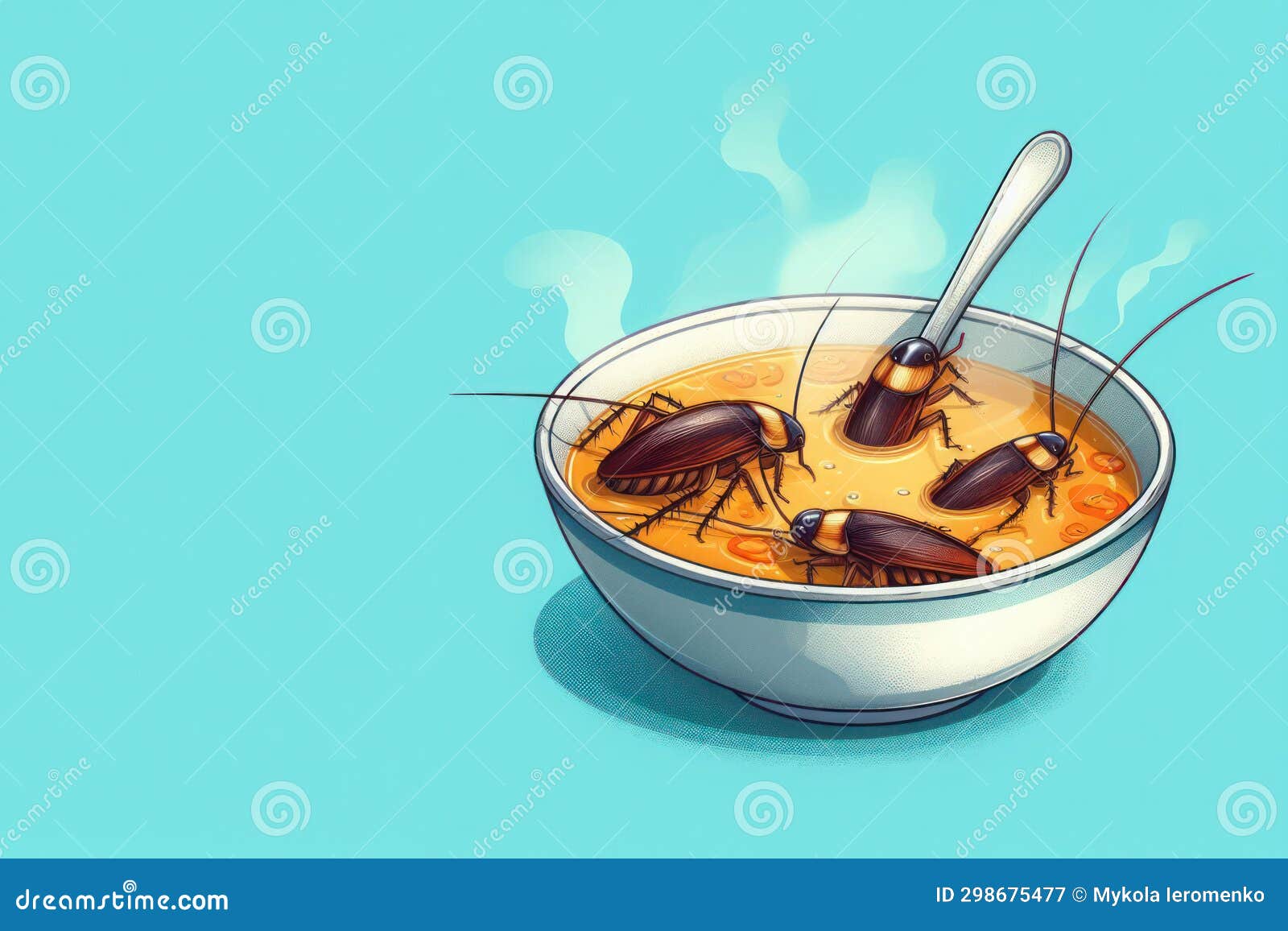 Crawling Cockroaches in a Plate of Food. Space for Text. Stock Image ...