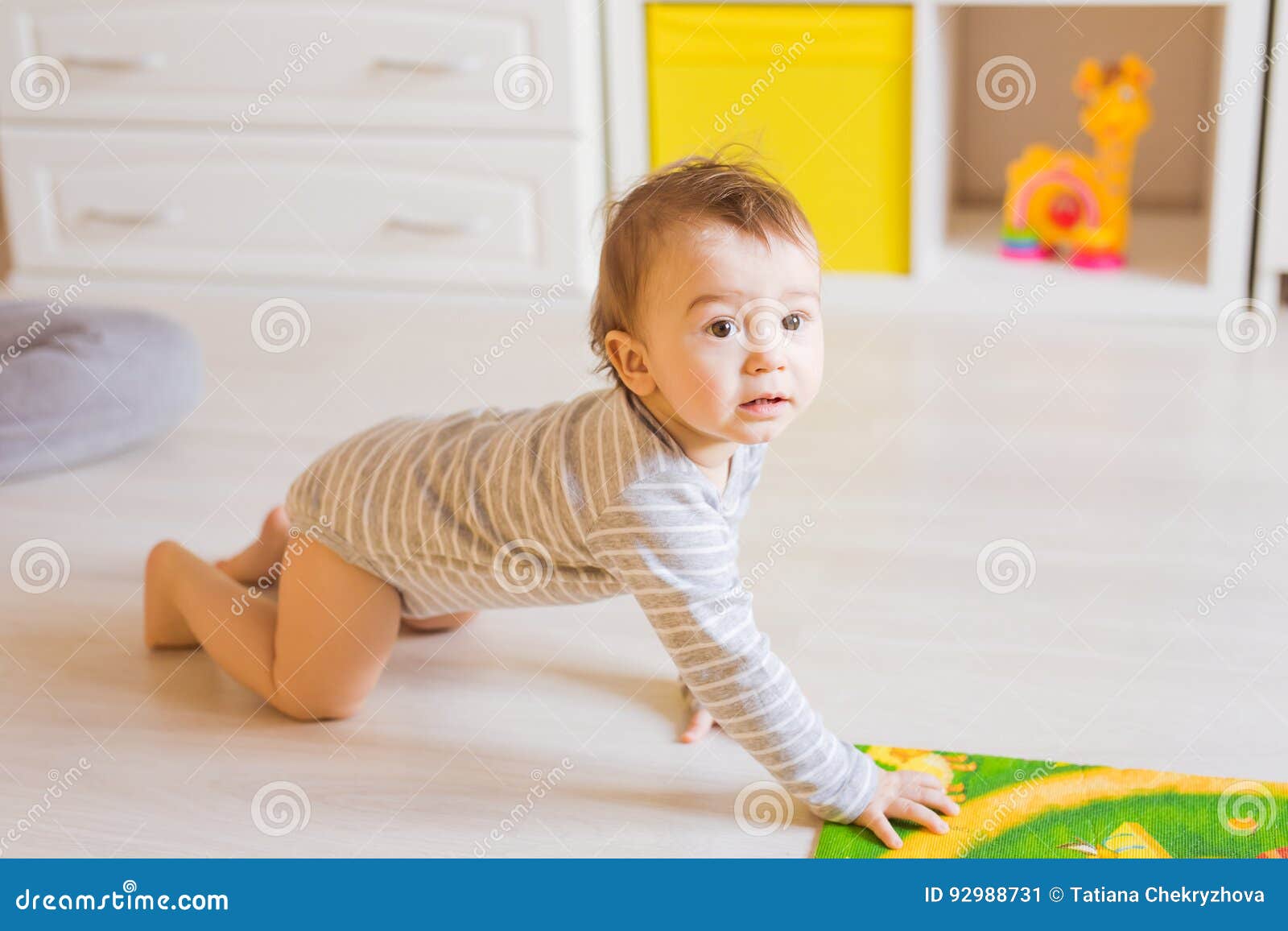 Crawling Funny Baby Boy Indoors at Home Stock Image - Image of ...