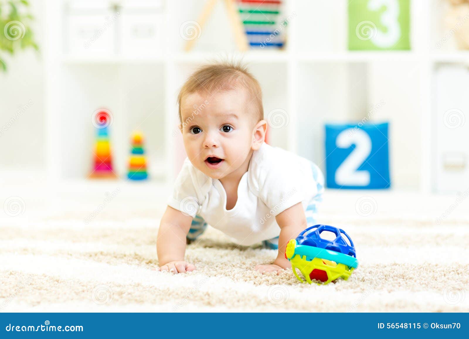 Crawling Funny Baby Boy at Nursery Stock Image - Image of funny ...