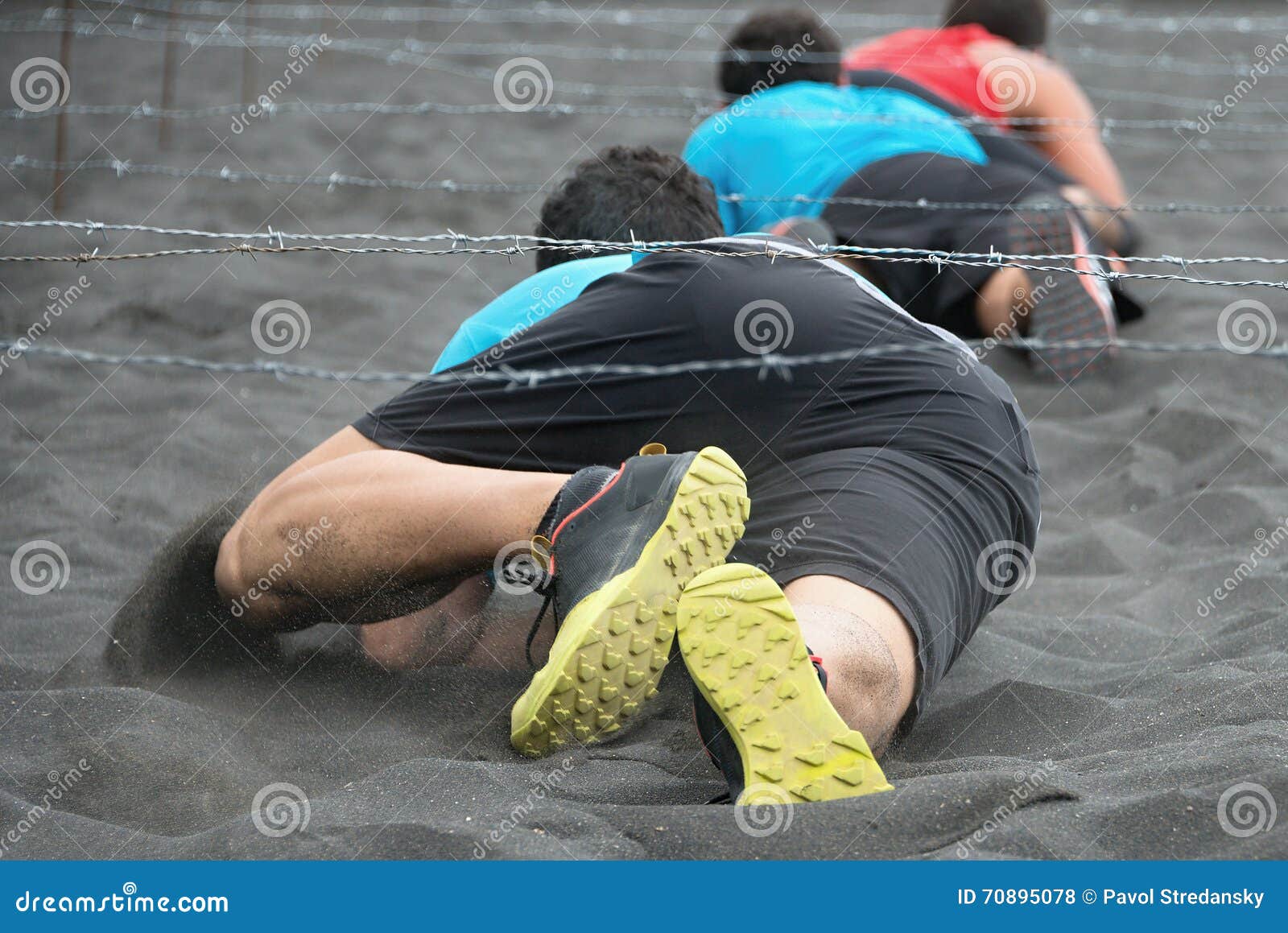 Crawling,passing Under a Barbed Wire Obstacles during Stock Photo ...