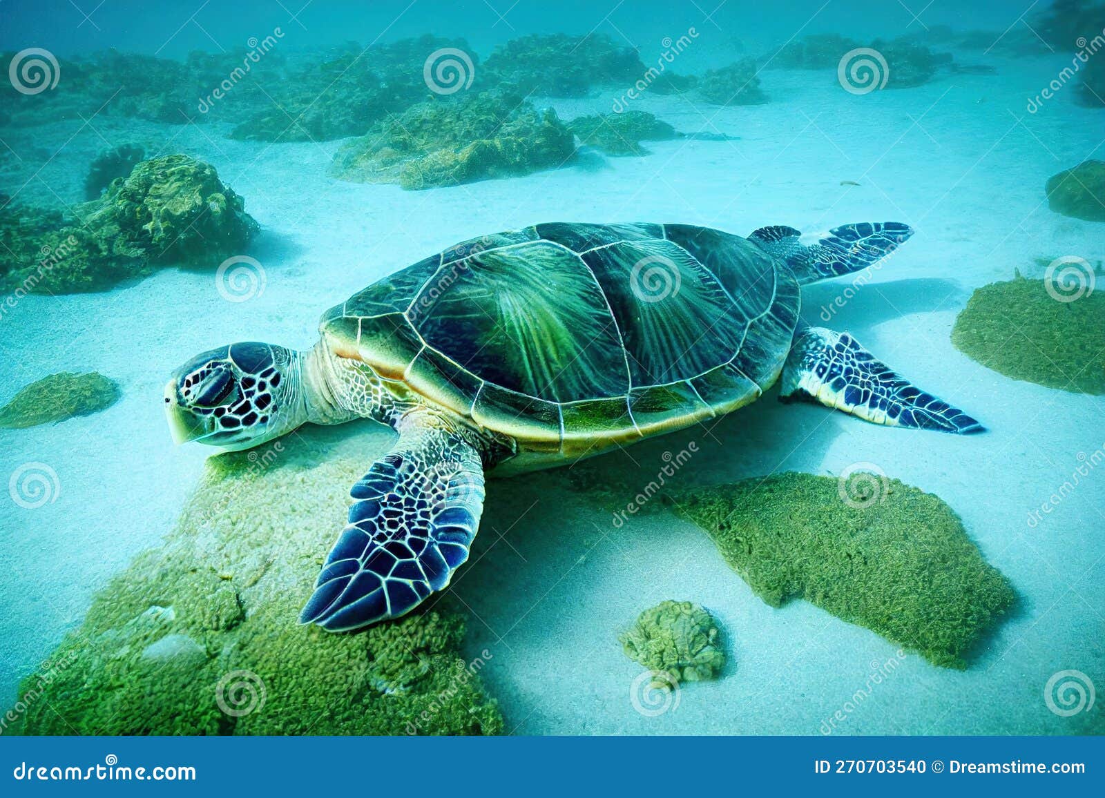 Crawling on Rocks on Sandy Bottom Sea Turtle. Stock Illustration ...