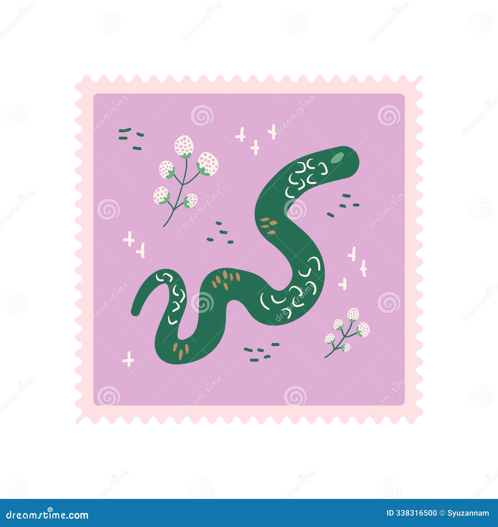 Crawling Snake Post Snake. Reptile Animal Square Sticker. Vector Hand ...