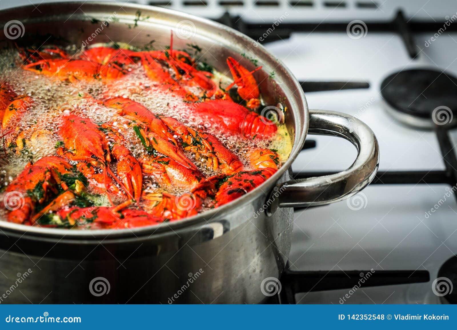 Crayfish Cook in Water with Spices and Herbs Stock Photo - Image of ...