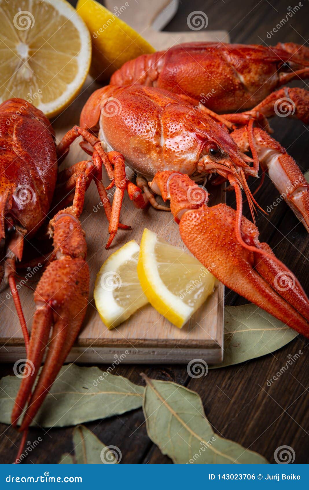 Crayfish. Red Boiled Crawfishes on Table in Rustic Style, Closeup ...