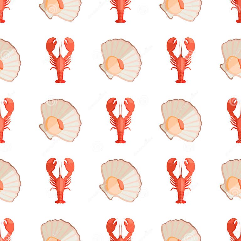 Crayfish and Shell Pattern Vector Illustration Stock Vector ...