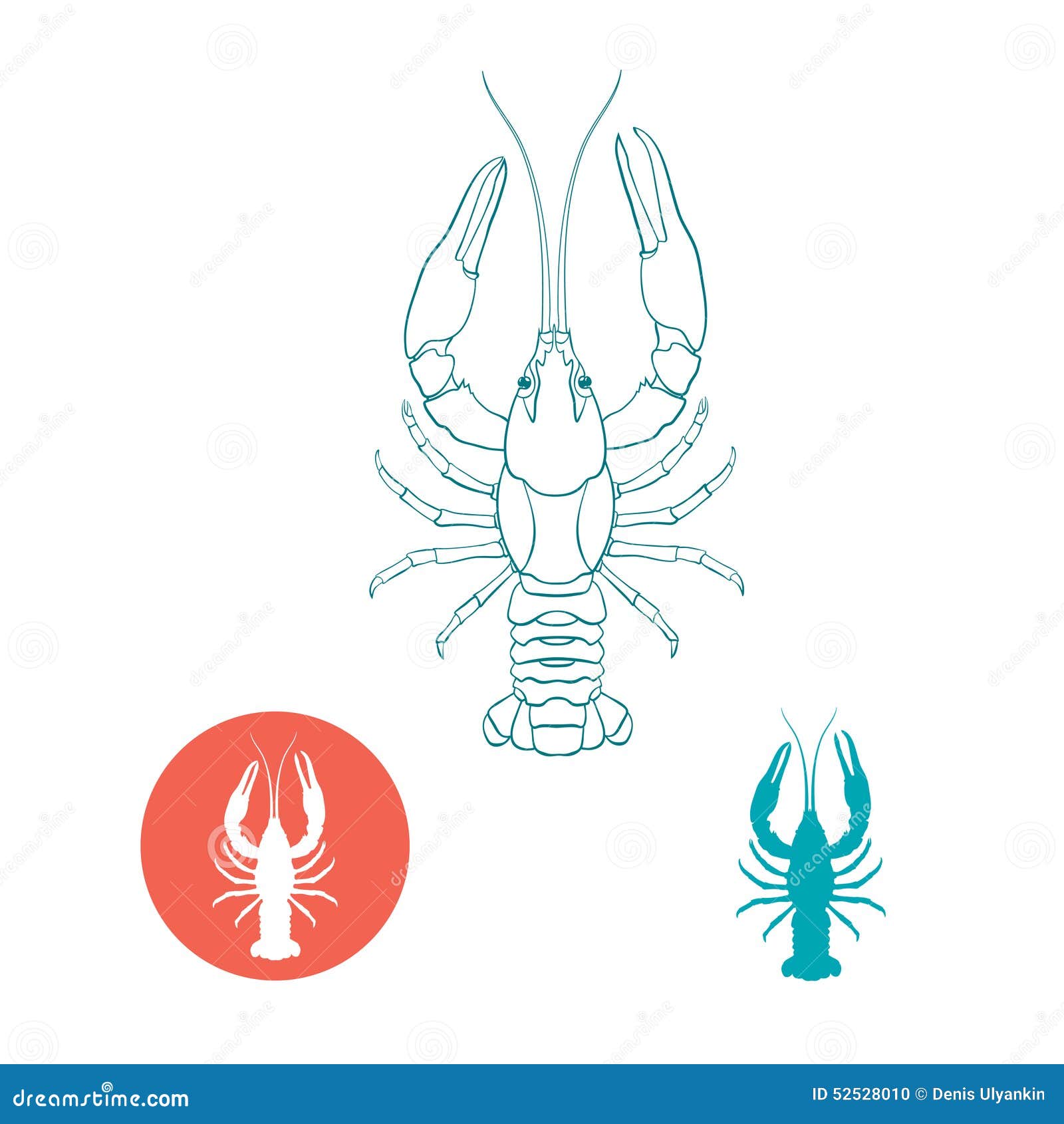 Crayfish Silhouette and Flat Icon Stock Illustration - Illustration of ...