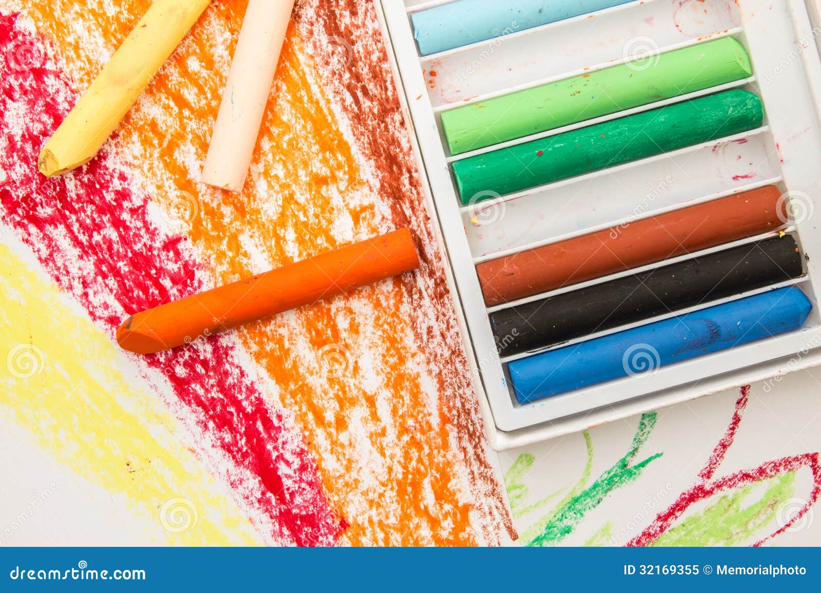 Crayon box on art paper stock image. Image of child, tool - 32169355