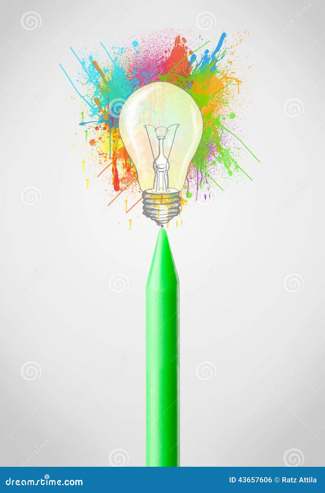 Crayon Close-up with Colored Paint Splashes and Lightbulb Stock Photo ...