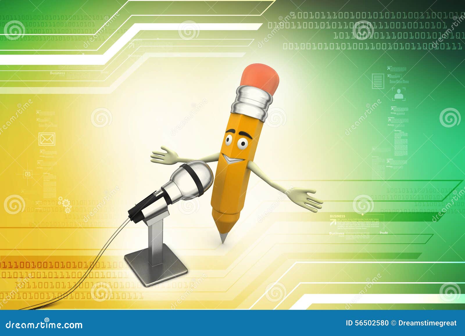 Crayon Comique Avec Le Microphone Illustration Stock - Illustration du ...