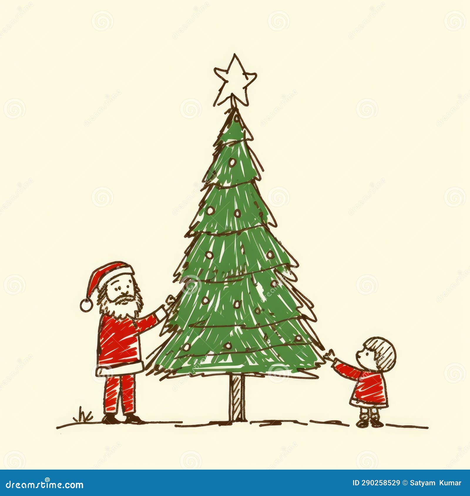 Crayon Drawing of Christmas Tree and Santa Clause and a Boy Generative ...