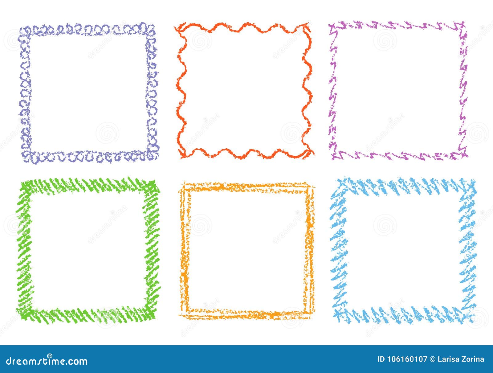 Crayon Hand Drawing Square Frames. Set of Colorful Rectangular Ornate ...