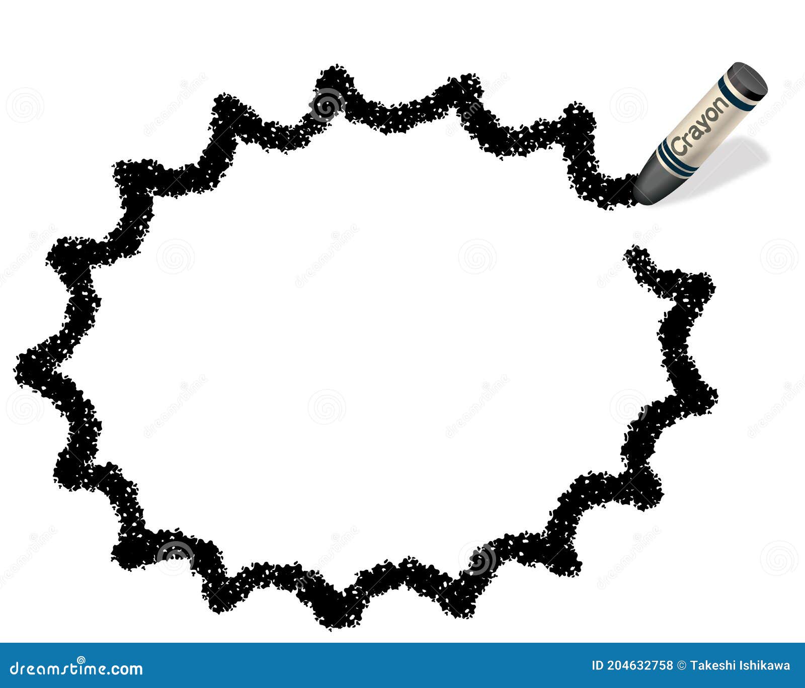 Black Vector Jagged Ellipse Crayon Frame Isolated on a White Background ...