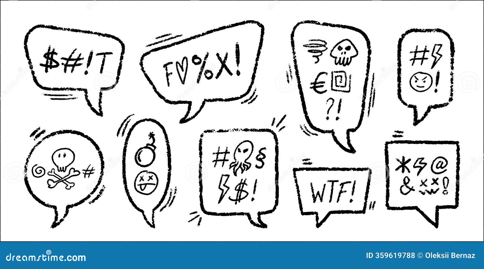 Crayon Speech Bubbles with Abstract Swear Words Vector Set. Chalk ...