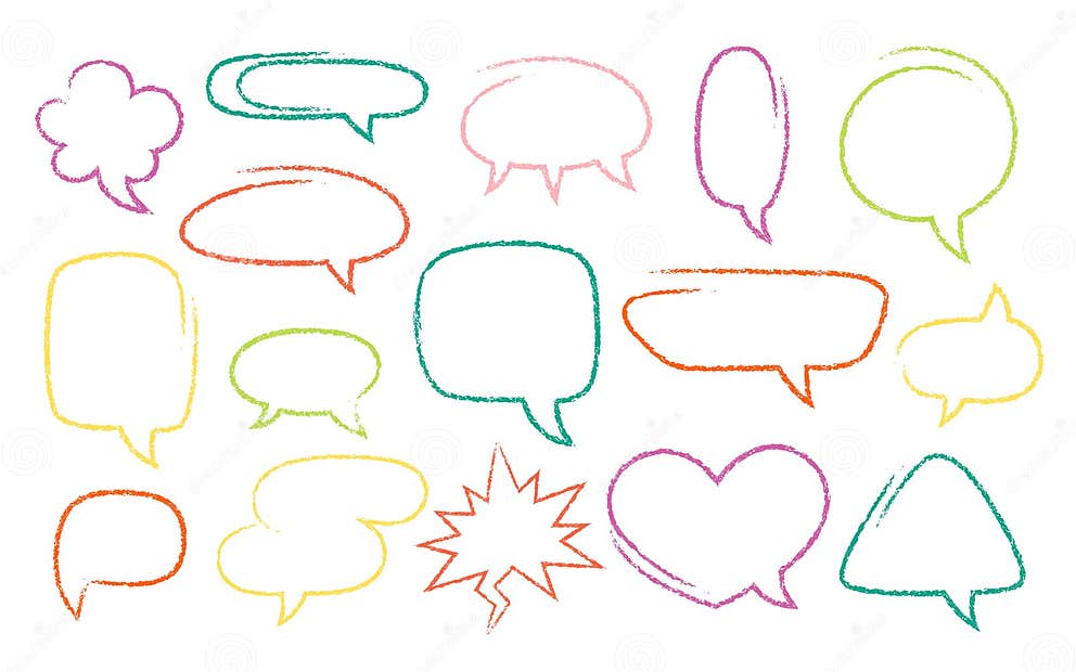 Crayon Speech Bubbles Vector Set. Chalk Scribble Talking Clouds Shapes ...