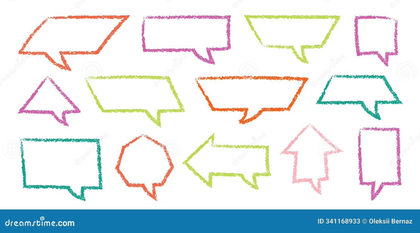 Crayon Speech Bubbles Vector Set. Chalk Scribble Talking Clouds Shapes ...