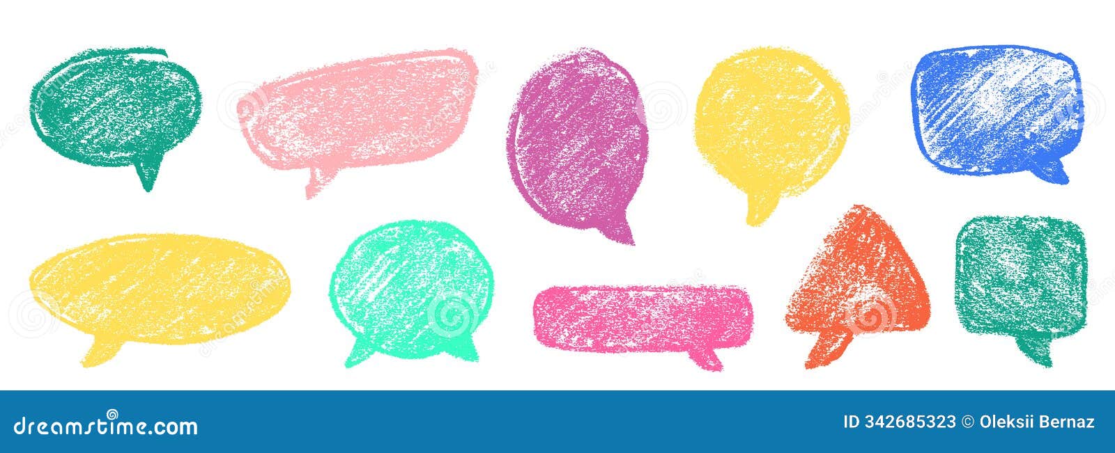 Crayon Speech Bubbles Vector Set. Chalk Scribble Talking Clouds Shapes ...