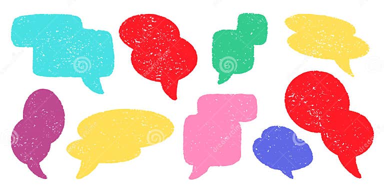Crayon Speech Bubbles Vector Set. Chalk Scribble Talking Clouds Shapes ...