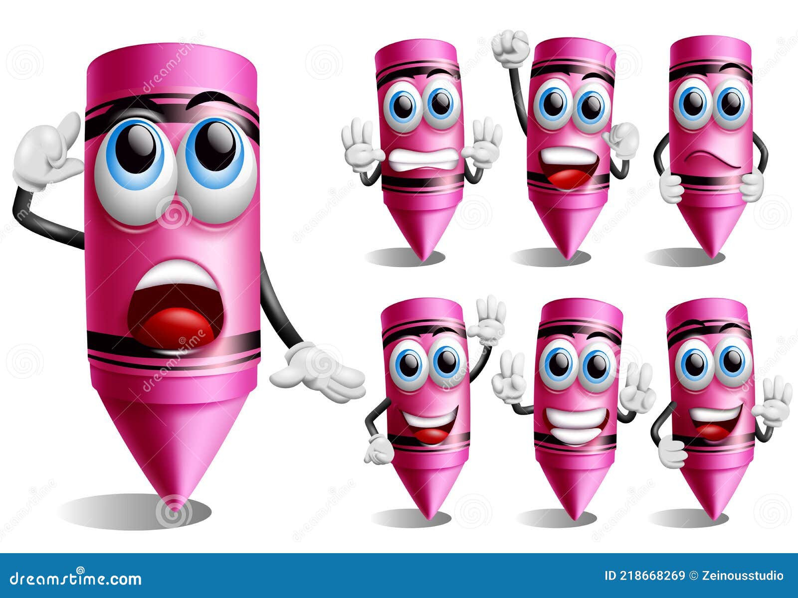 Crayon Vector Character Set. Crayons 3d Characters in Friendly Face ...
