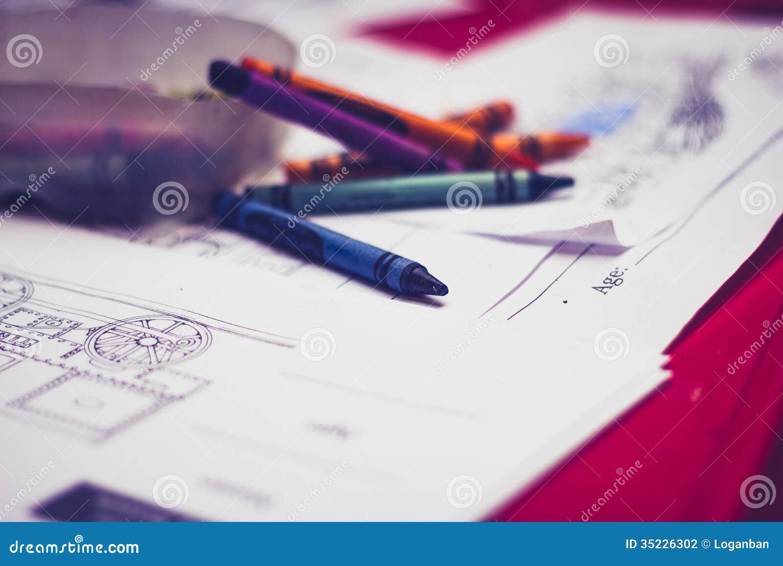 Crayons and Paper with Printed Drawing Stock Photo - Image of drawing ...