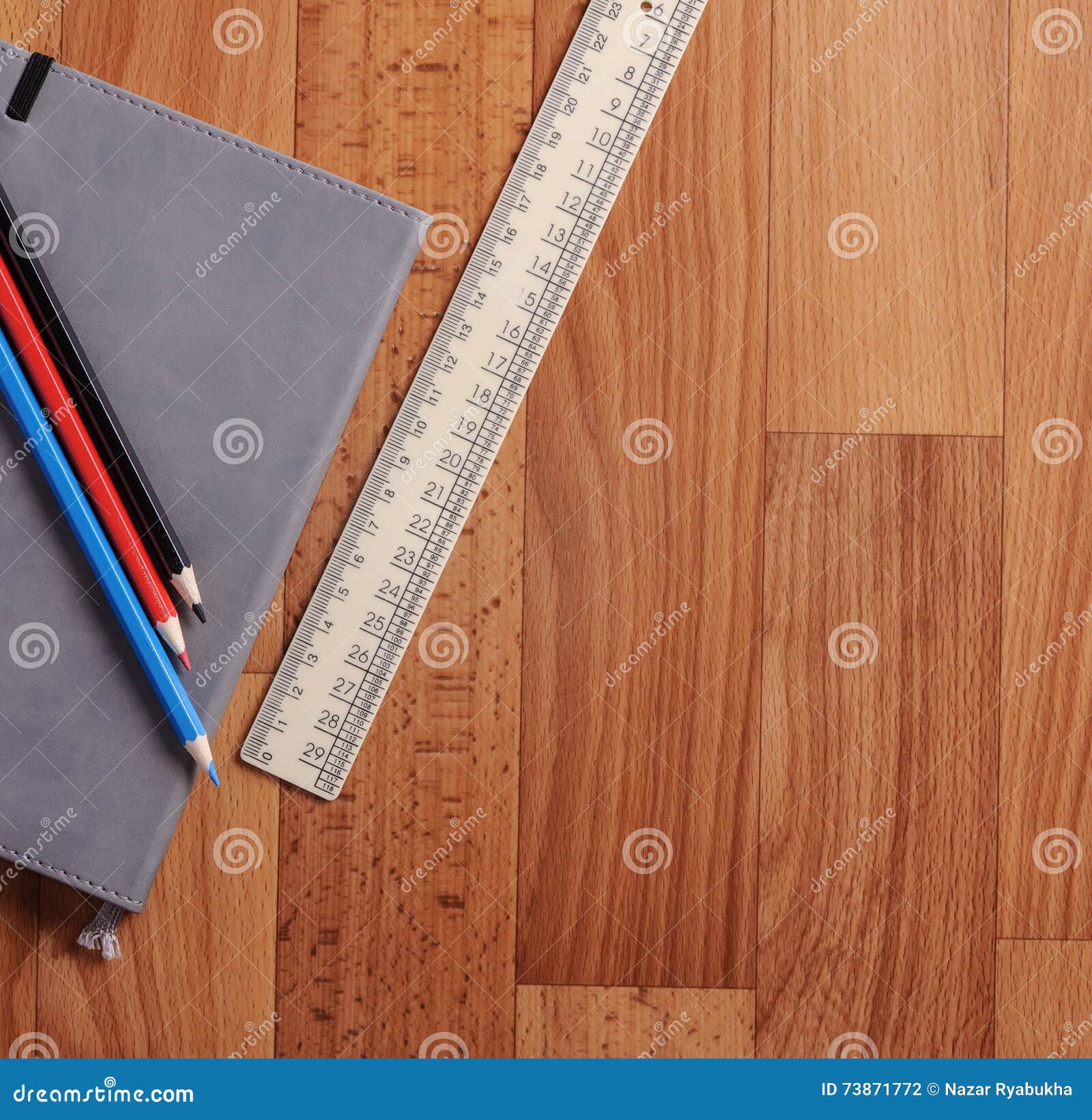 Crayons, a Ruler and Notepad Closeup Stock Photo - Image of marker ...