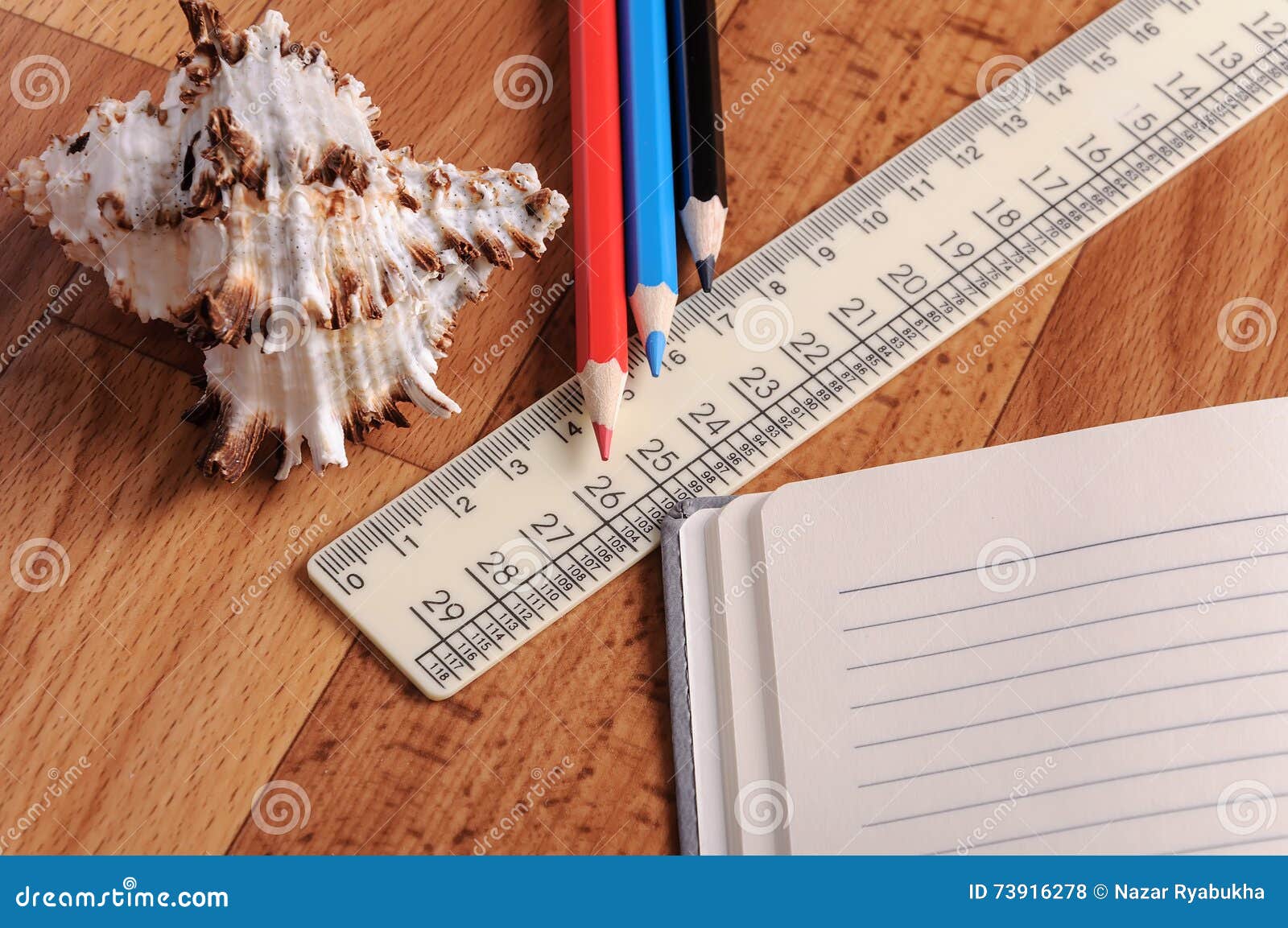 Crayons, a Ruler and Notepad Closeup Stock Photo - Image of book, note ...