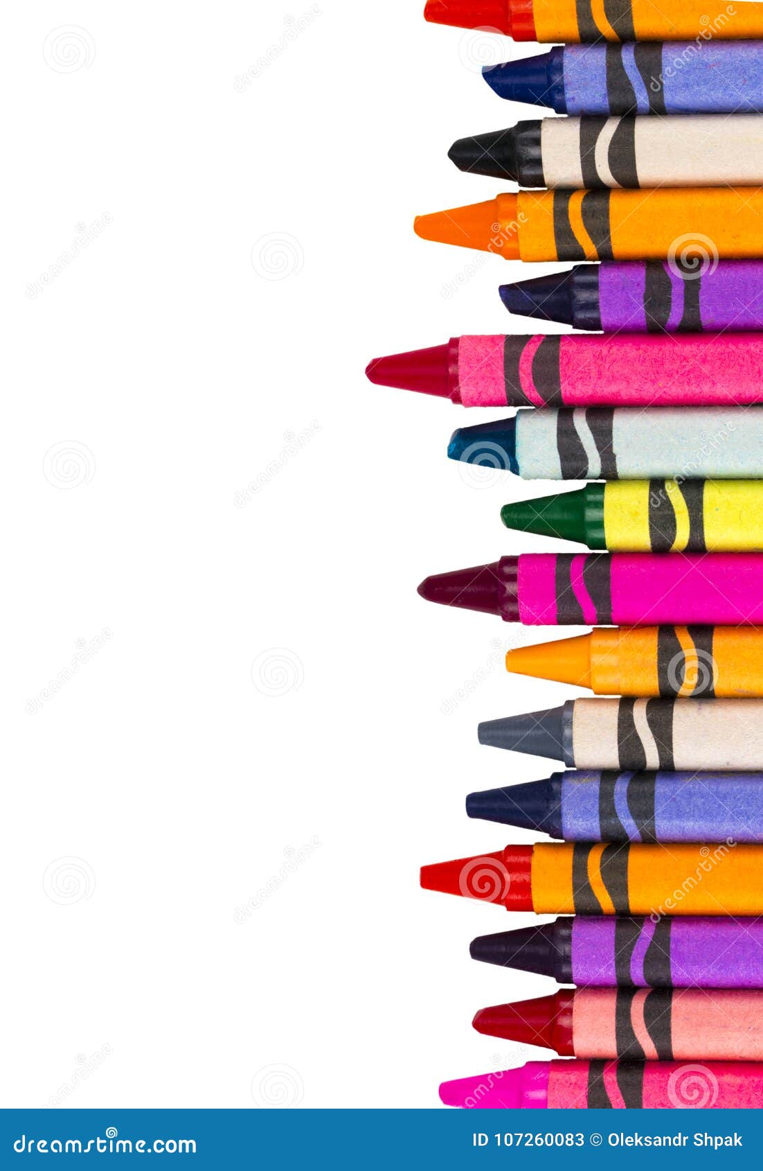Crayons Space Background Lined Up Isolated On White Background W Stock ...