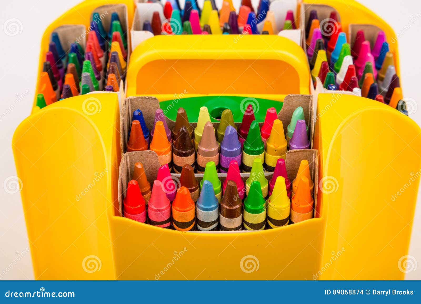 Crayons in Yellow Caddy stock photo. Image of creativity - 89068874