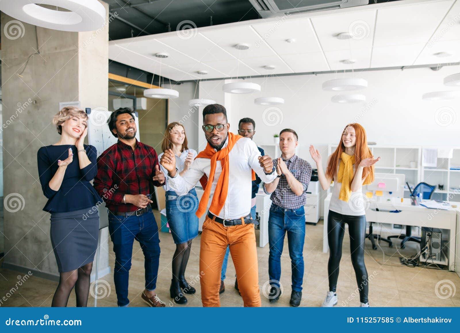 Crazy Afro Chief is Dancing in Front of His Employees Stock Image ...
