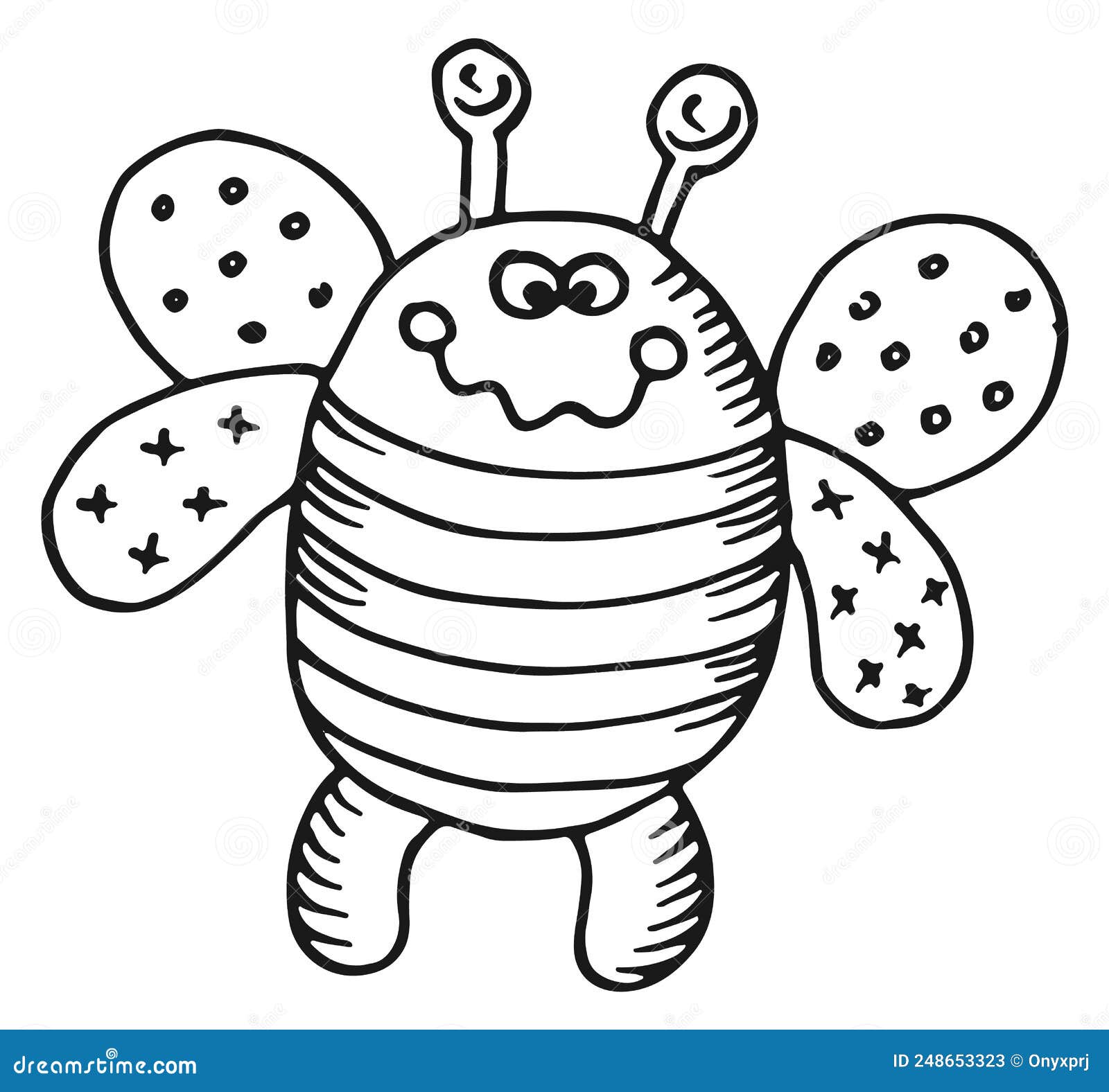 Crazy Bee Sketch. Funny Bumblebee Character Smiling Stock Vector ...