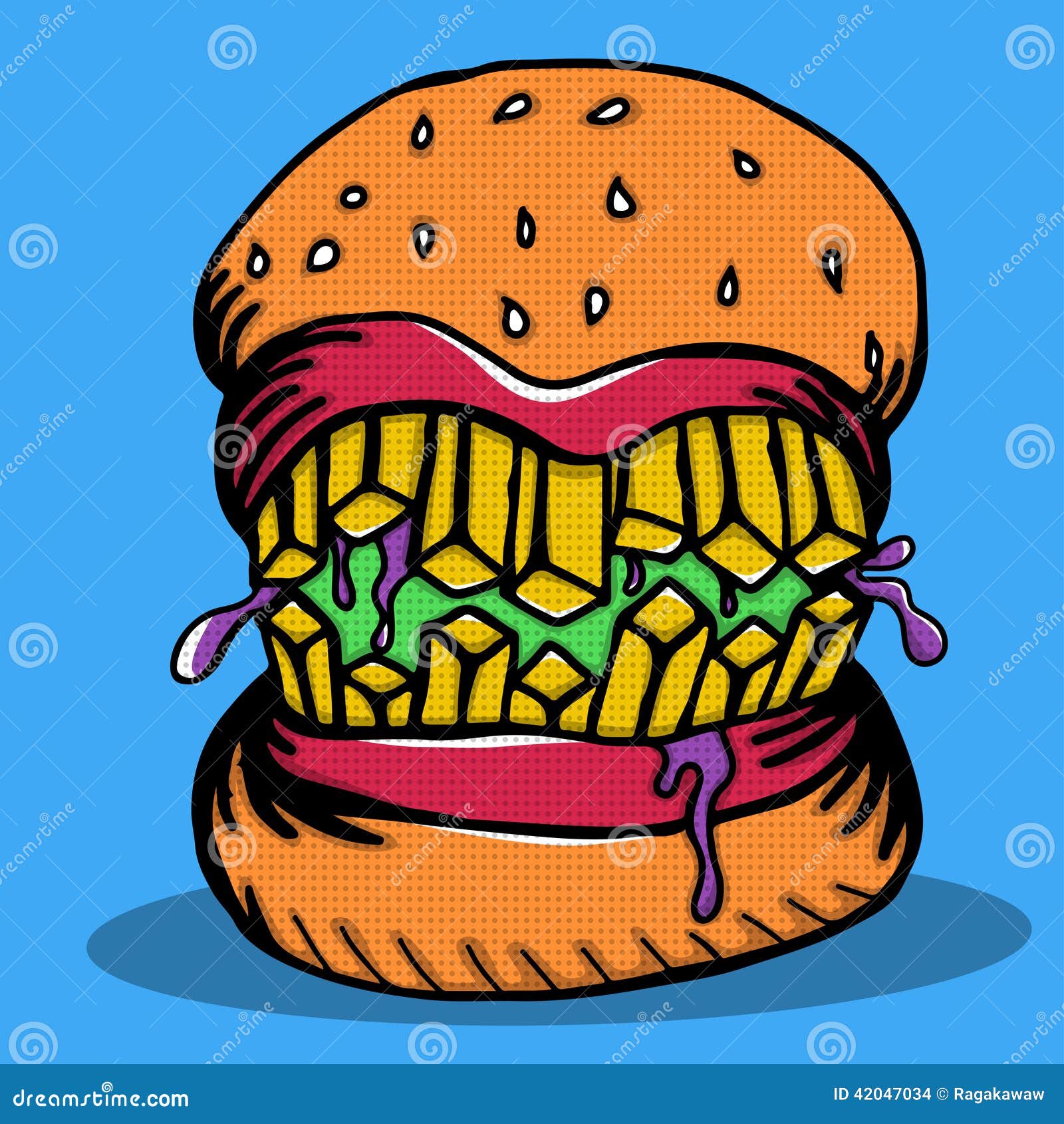 Crazy Burger Monster Doodle Stock Vector - Illustration of beef ...