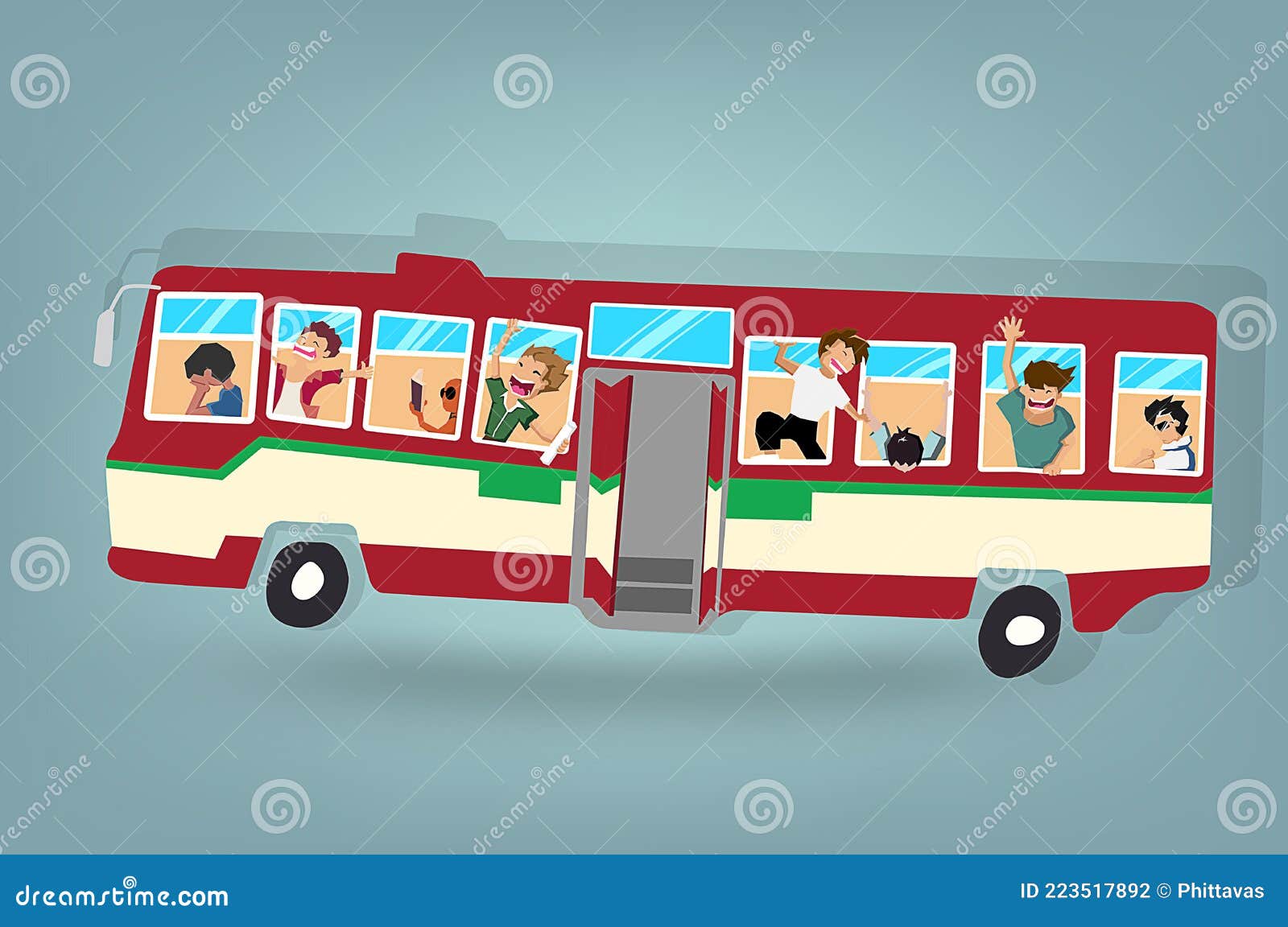 Crazy Bus with Illustration Flat Design Stock Illustration ...