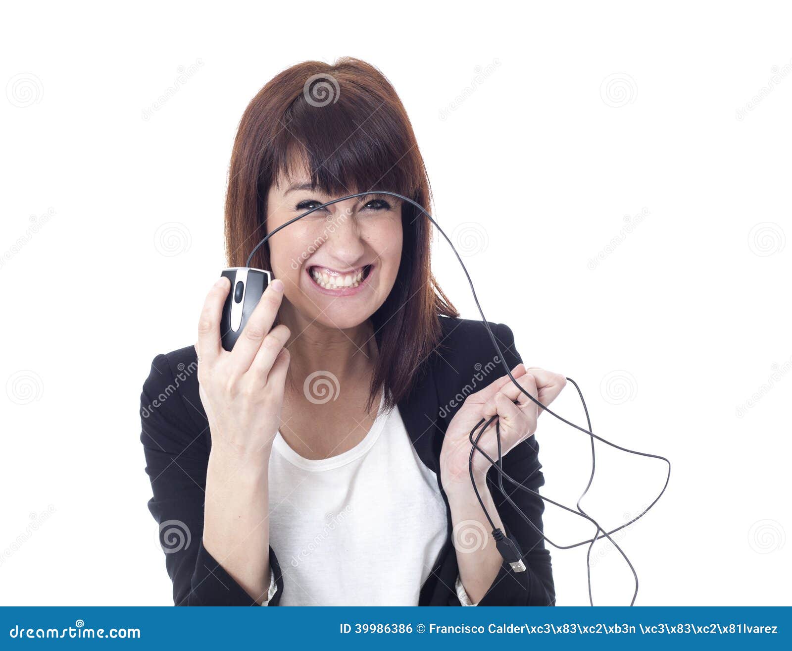 Crazy Businesswoman with Computer Mouse Stock Photo - Image of emotion ...