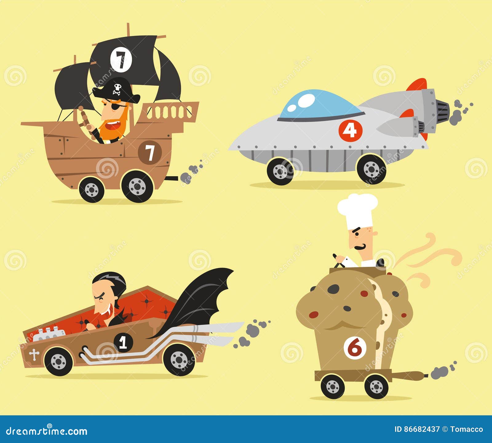 Crazy cartoon cars stock illustration. Illustration of racing - 86682437