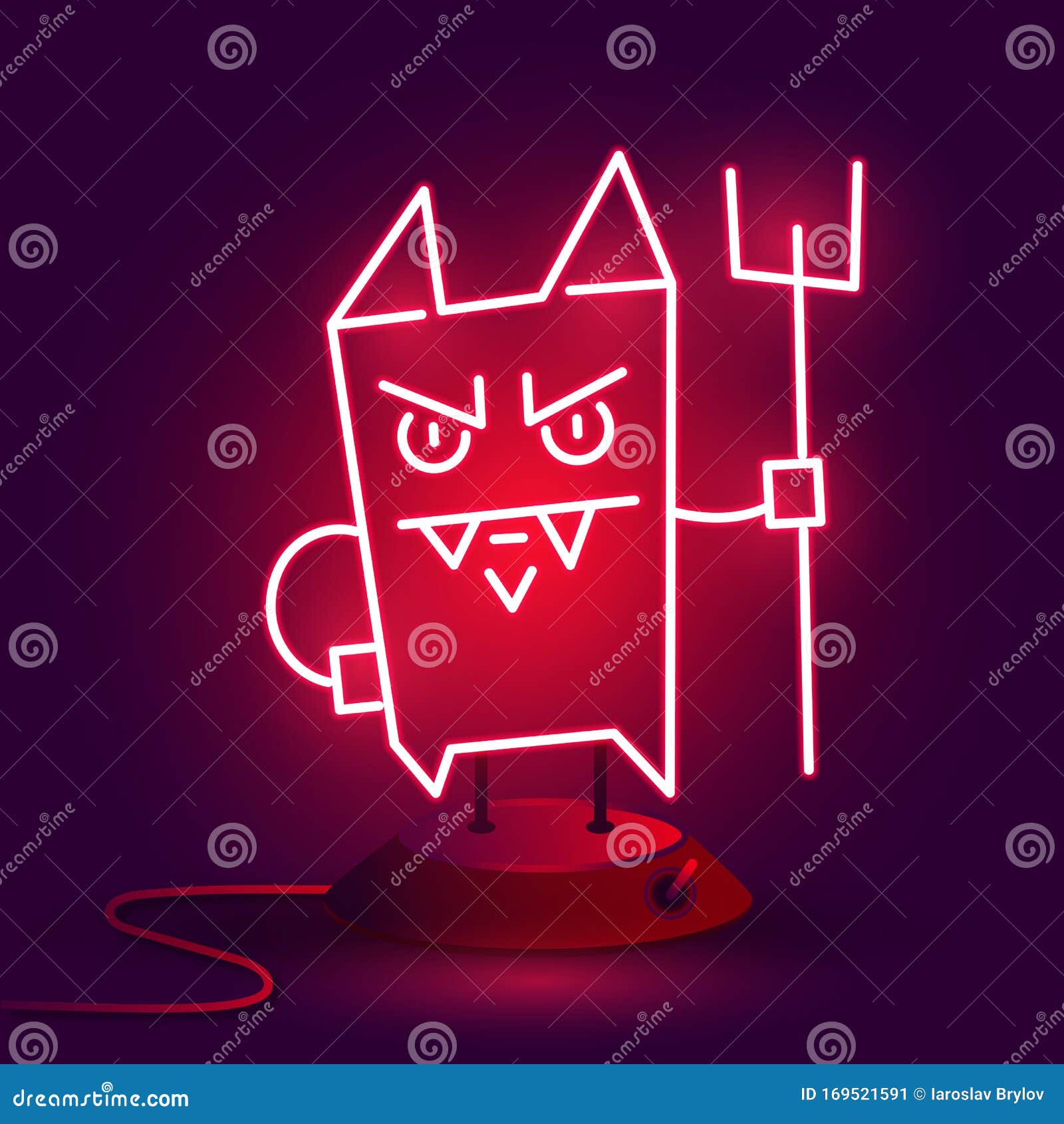 Cartoon Devil. Vector Illustration on a Brick Background of a Neon Icon ...