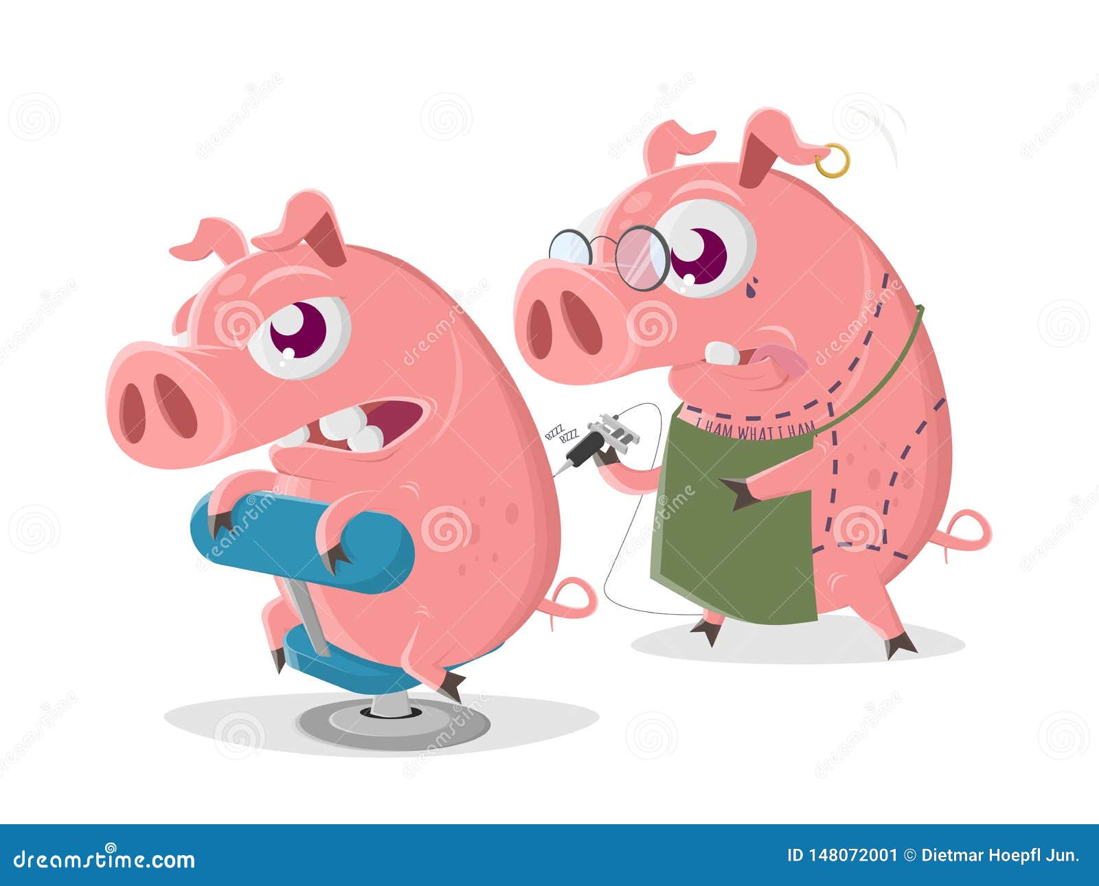 Crazy Cartoon Pig is Getting a Tattoo Stock Vector - Illustration of ...